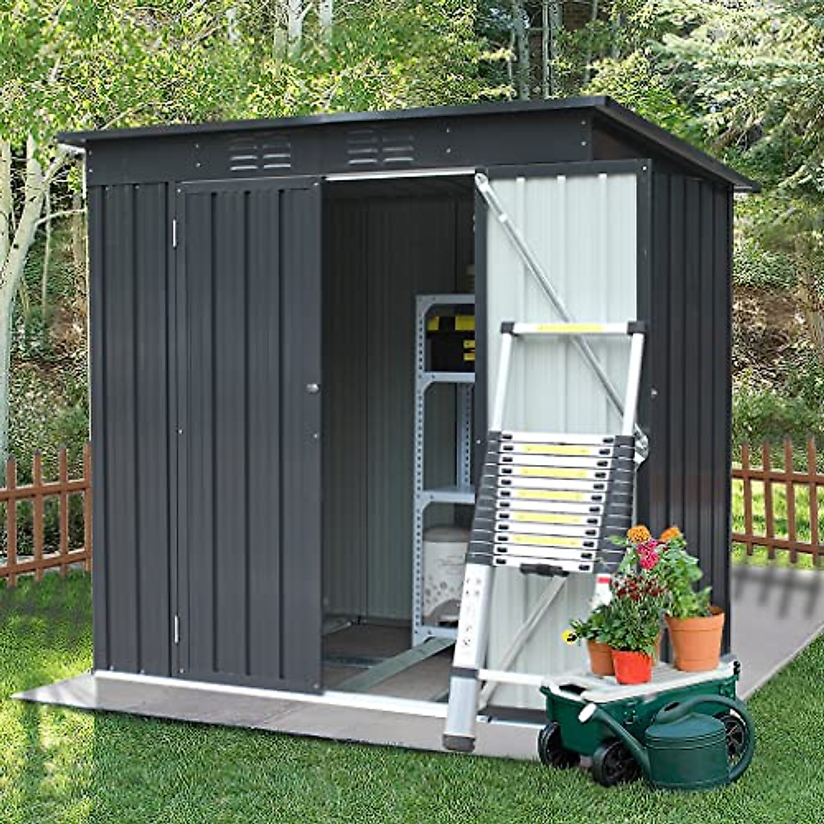 6' x 4' Outdoor Storage Shed, Metal Garden Shed, Backyard Storage Shed with Double Lockable Doors,can be Used as Bike shed, Trash can shed, Tool shed,pet shed,Black