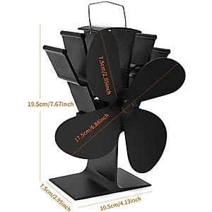 MONKKIGO 4 Blades Heat Powered Stove Fan Wood Burning Stove Fireplace Fan for Heated Air Eco Stove Fan Wood Log Burner Fireplace Silent Operation