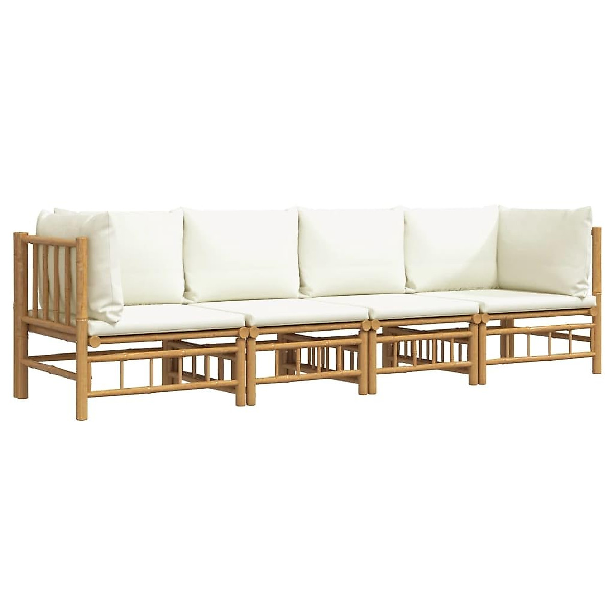 vidaXL Bamboo 4 Piece Patio Lounge Set with Cream White Cushions - Comfortable Outdoor Seating for Garden, Patio, Deck - Easy Assembly