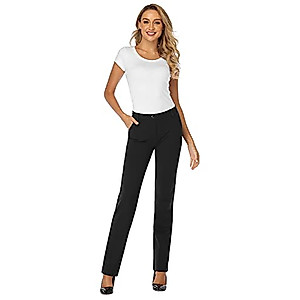 Tapata Women's 28''/30''/32''/34'' Stretchy Straight Dress Pants with Pockets Tall, Petite, Regular for Office Work Business 32", Black, L