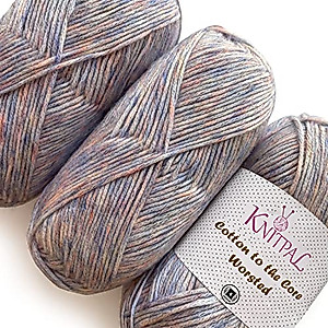 Cotton to The Core Medium Weight Extra Soft Baby Cotton Blend Yarn for Knitting Crocheting Blankets, Chainette, Bulk Size 3 Skeins, 654yds/300g (Steel Blue)
