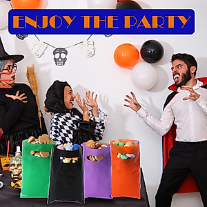 Gilprop 120 Pieces Plastic Halloween Bags Bulk Halloween Bags Black Orange Green and Purple Candy Bags with Handle for Halloween Party Supplies Decoration(Halloween)