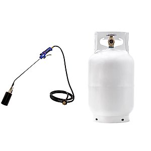 Flame King Propane Torch Kit Heavy Duty Weed Burner, 340,000 BTU & YSN10LBa 11 Pound Propane Tank Cylinder with Type 1 OPD Valve, White