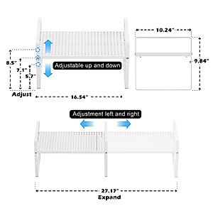 MIYUPTC Expandable Counter Organizer Shelf (16.5'' to 27.2''), Countertop Organizer Kitchen Bathroom Pantry Cupboard Home Office for Cups, Dishes, Plates -White