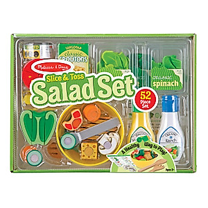 Melissa & Doug Slice and Toss Salad Play Set – 52 Wooden and Felt Pieces , Green - Pretend Food, Kitchen Accessories For Kids Ages 3+