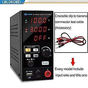 Lwlongwei Programmable DC Power Supply Variable, 100V 3A 300W Adjustable Switching Regulated DC Bench Power Supply with 4-Digits LED Power Display 5V/2A USB Output, Coarse and Fine Adjustments