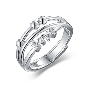 LELOUCHY Anxiety Rings for Women Men Unisex Adjustable Fidget Love Rings for Anxiety Stress Worry Spinning Bead Rings