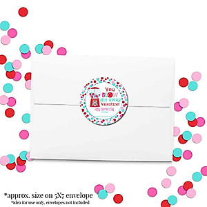 You Blow Me Away Bubble Gum Valentine Party Favor Sticker Labels for Kids, 40 2" Party Circle Stickers by AmandaCreation, Great for Classroom Valentines, Envelope Seals, Gifts & Treats