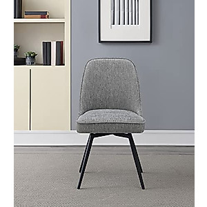 OSP Home Furnishings Martel Swivel Chair with Padded Seat and Black Legs for Dining or Home Office Use, Charcoal Herringbone Fabric
