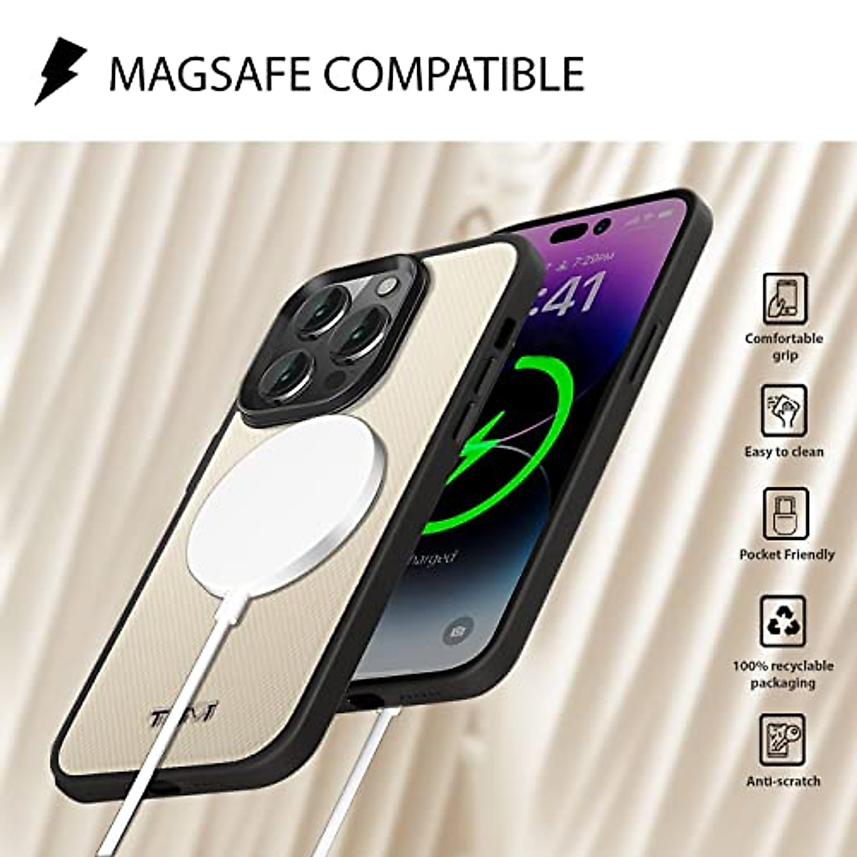 CG MOBILE TUMI Phone Case for iPhone 14 Pro Max in Green MagSafe Compatible Case, HC Leather Protective & Durable Cover with Easy Snap-on, Shock Absorption & Signature Logo