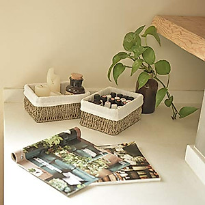 StorageWorks Hand-Woven Storage Baskets with Linings, Seagrass Wicker Baskets for Bathroom and Bedroom, Set of 3 (1PC Large, 2PCS Medium)