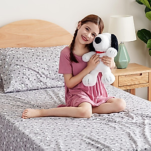 Berkshire Blanket Peanuts® Kids Sheet Set, Full Size - 4 Pieces, Peanuts® Mini Poses and Paws Grey, Cute Character Snoopy Printed Soft Microfiber Bed Sheets