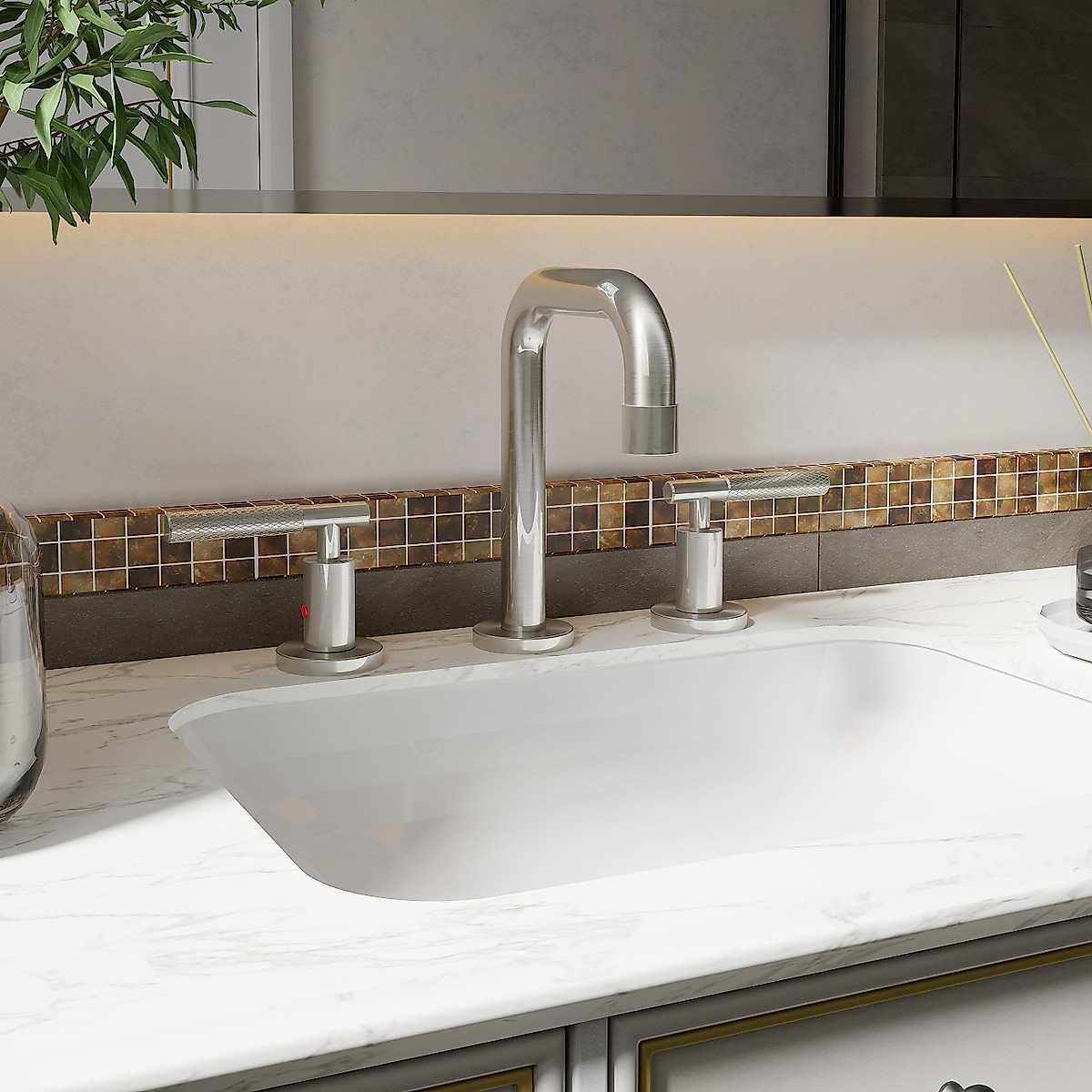 KPAIDA Bathroom Faucets, 3 Hole Bathroom Sink Faucet Brushed Nickel 8 inch Widespread Bathroom Faucet, 2 Handle Faucet for Bathroom Sink Vanity with Pop Up Drain