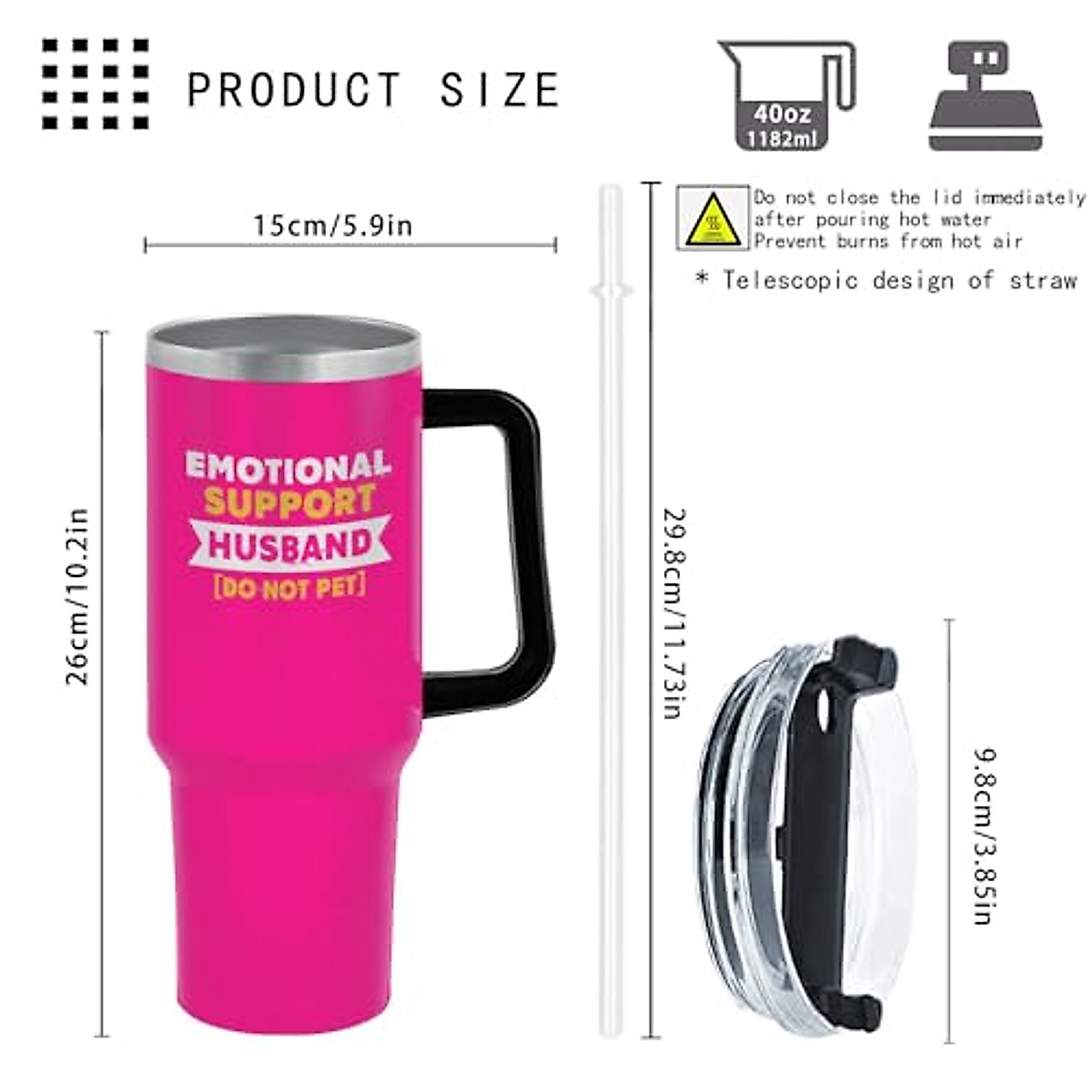 liabiliies Emotional Support Husband Do Not Pet Tumbler 40 oz Tumblers with Handle and Straw Insulated Tumblers Stainless Steel Tumbler Funny Gifts for Men