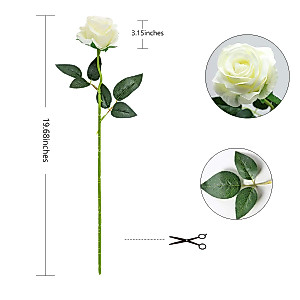 Tifuly White Roses Artificial Flowers -12 pcs Realistic Single Long Stem Fake Silk Roses Bouquet for Party Home Wedding Centerpiece Office DIY Decor（Off White）