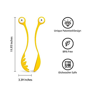 OTOTO Pasta Monsters and Salad Servers - BPA-Free Fun Kitchen Gadgets - 100% Food Safe Salad Spoon and Fork Set - Pasta and Salad Server - 11.93x 3.39 x 2.24 inch