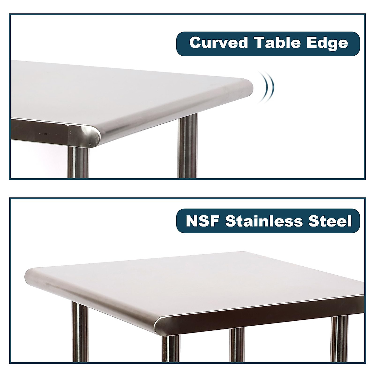 tonchean 24 × 24 × 36in Stainless Steel Workbench with Wheels, NSF Heavy Duty Commercial Workbench with Adjustable Shelves and Caster Brake Cart for Commercial Kitchen, Hotel, Laundry, Storage, Home