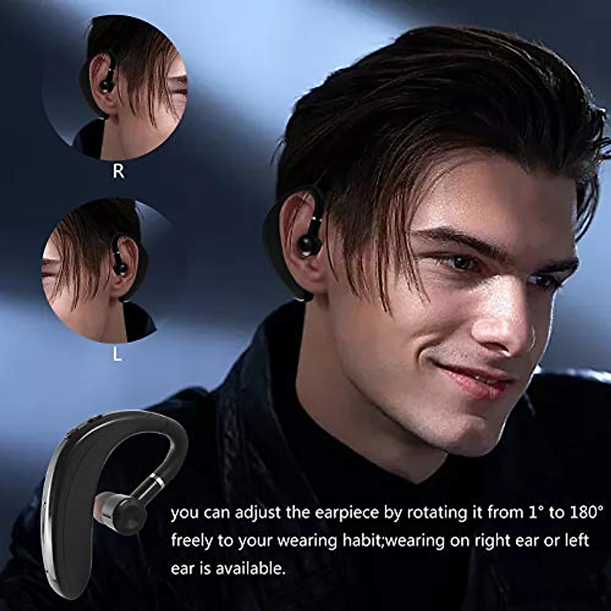3C Light Bluetooth Headset,Wireless Earpiece V5.0 Ultralight Hands Free Single Ear Business Earphone Ear Hook Headphone with Mic for iPhone,Android Cell Phones Business/Office/Driving(Black)