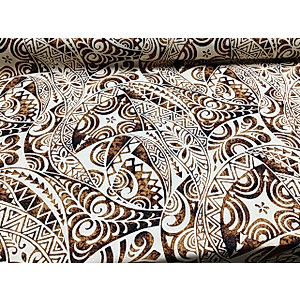 Originals by HITOMI Brown Swirly Tribal 100% Cotton Hawaiian Print Fabric Sold by The Yard, Red