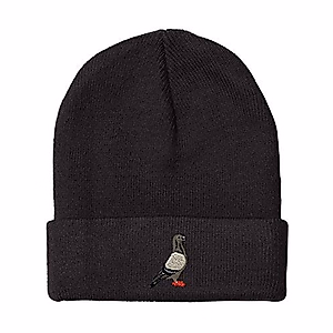 Beanies for Men Pigeon B Embroidery Birds Pigeon Embroidery Winter Hats for Women Acrylic Skull Cap 1 Size Black Design Only