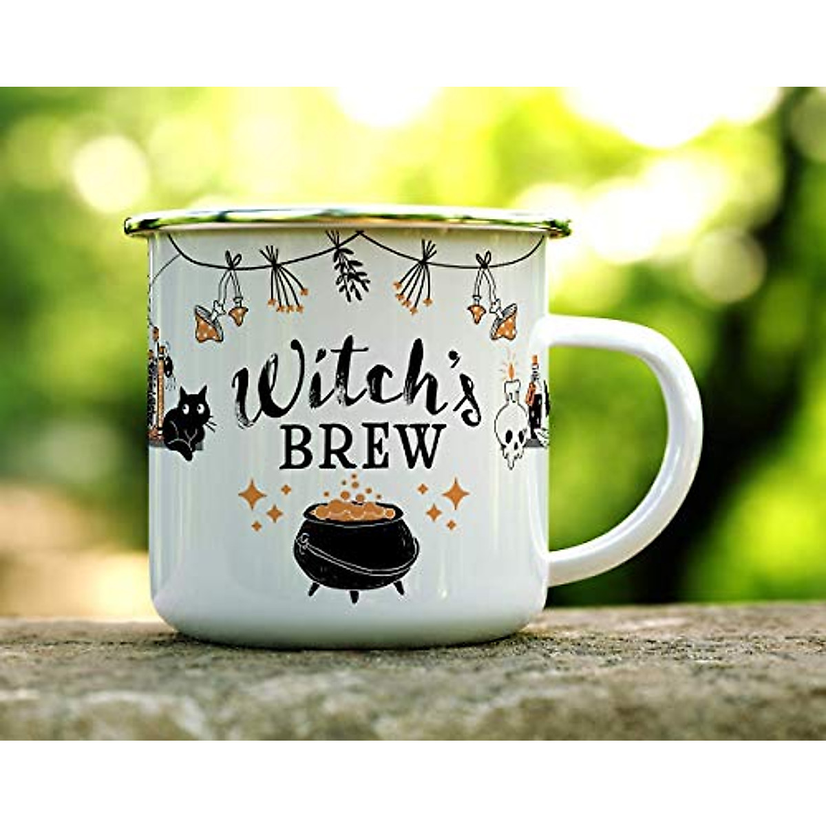 Halloween Fall Autumn Season Enamel Campfire Mug, Witch's Brew Outdoor Camping Coffee Cup, Gift for Friend, Mom, Sister, Coworker (12oz)