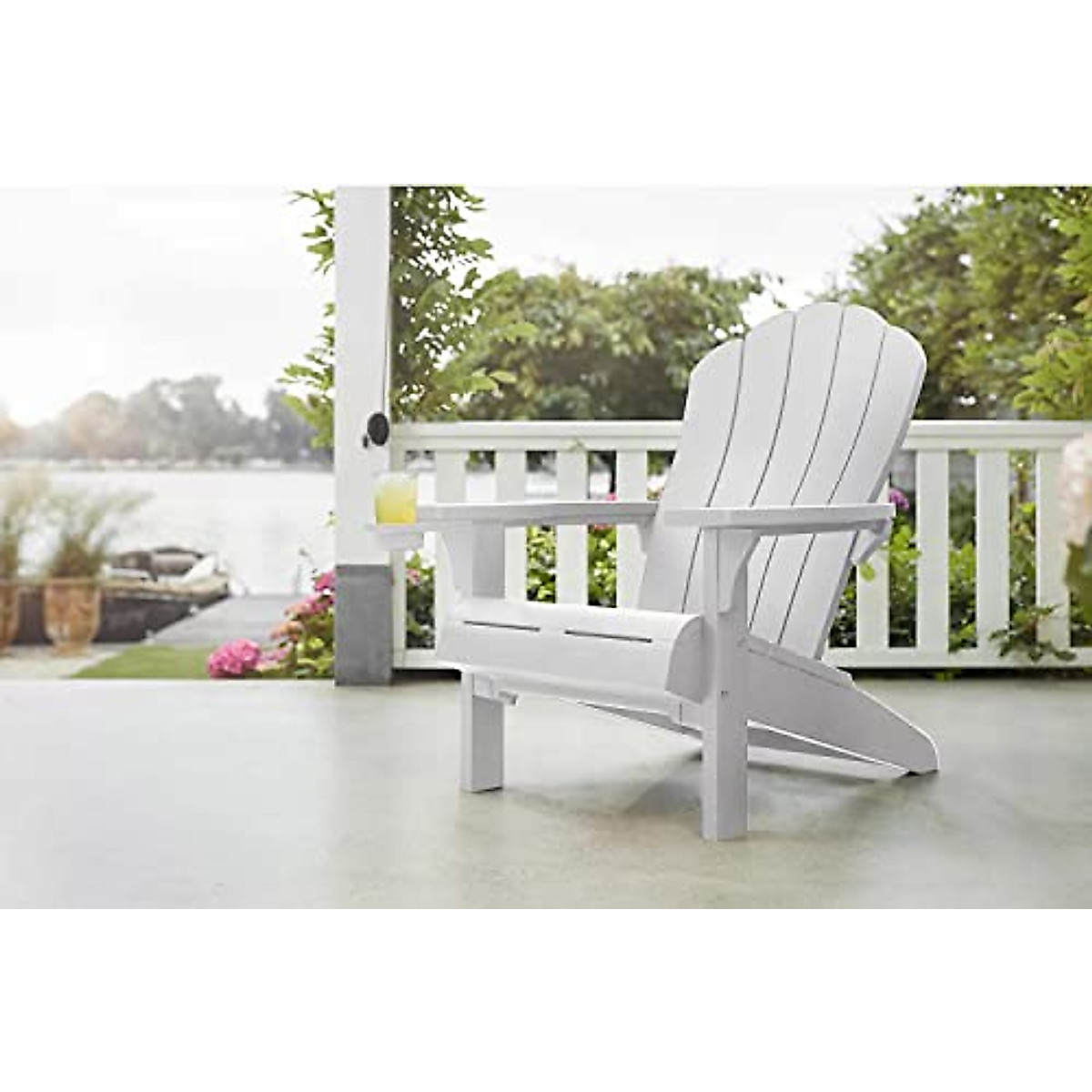 Outdoor Patio Garden Deck Furniture Resin Adirondack Chair with Built-in Cup Holder (White)