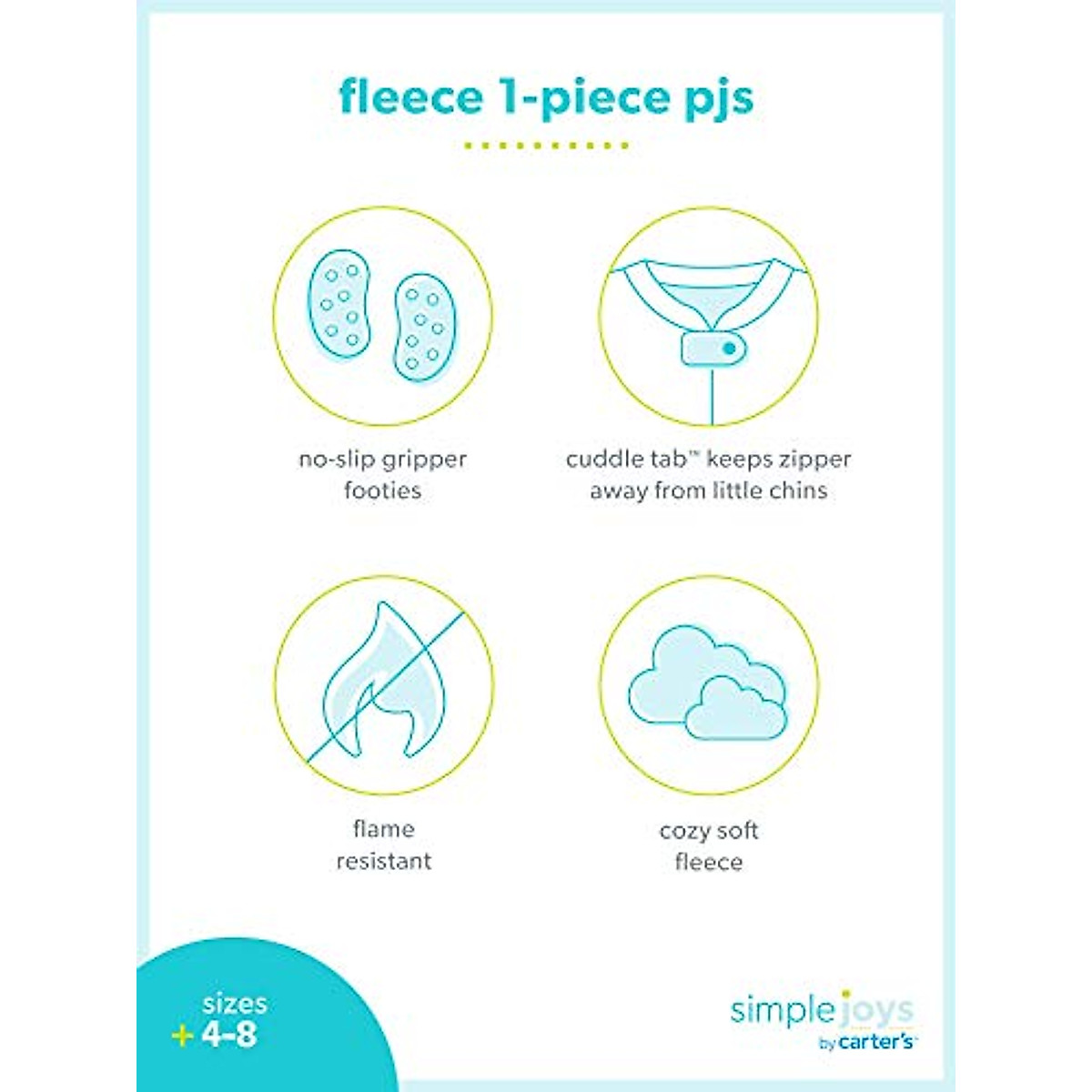 Simple Joys by Carter's Girls' 2-Pack Loose-fit Fleece Footed Pajamas, Mint Green Horses/Raspberry Red Floral, 8