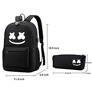Taizicity Smile Luminous Backpack with USB Charging Port & Anti-theft Lock & Bookbag Daypack Laptop Backpack (Black)