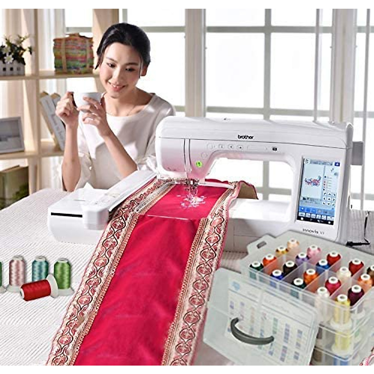 Simthread [Anti-Tangle] Embroidery Thread Kit with Organizer Box, All-in-one 40 Colors 100% Polyester Sewing Thread, Compatible for Brother Babylock Janome Embroidery Machine