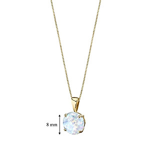 PEORA 14K Yellow Gold Created White Fire Opal Pendant for Women, Classic Solitaire, 1 Carat Round Shape AAA Grade