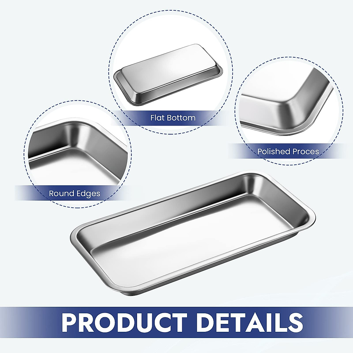 NUOMI Medical Surgical Tray Stainless Steel Instrument Trays Organizer 2 Pack Dental Procedure Tray Tools