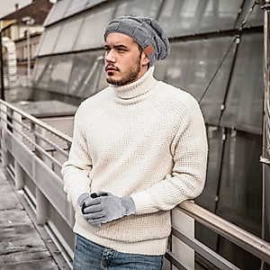 Winter Hats for Men Women Warm Gloves Lined Knit Thick Slouchy Beanie Touch Screen Anti Slip Silicone Gel Winter Gloves (Black, Gray, 2 Set)