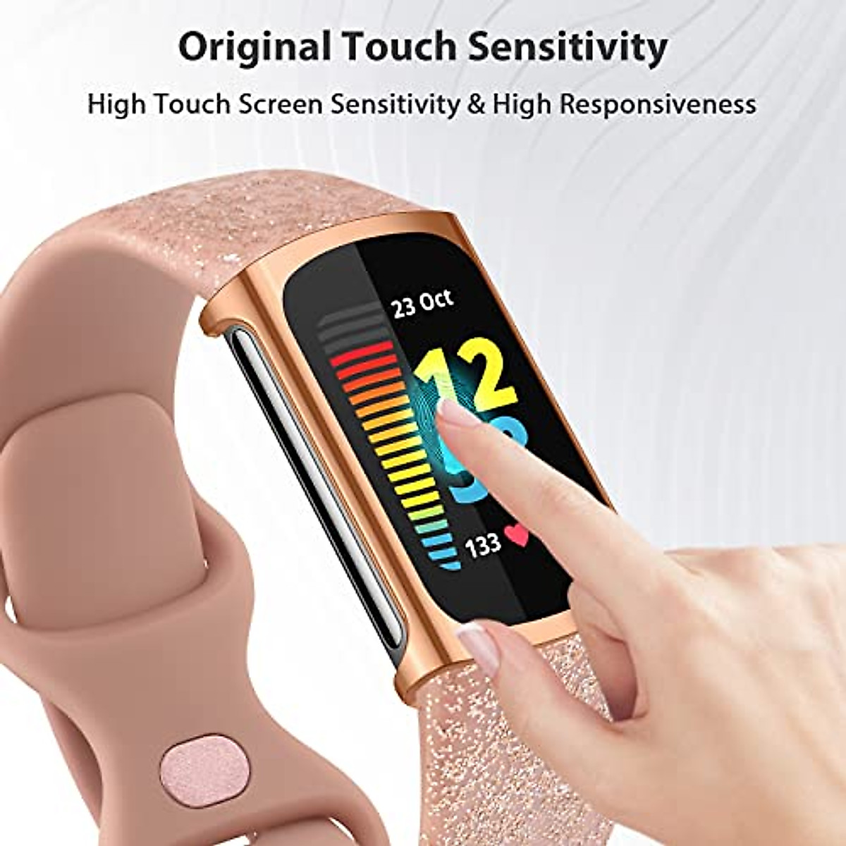 4 PACK Screen Protector Compatible with Fitbit Charge 5(NOT for Charge 4/3),TPU All-Around Protective Case Cover Rugged Bumper Shell Accessories for Charge5 Smartwatch,Black/Silver/Rose Gold/Rose Pink