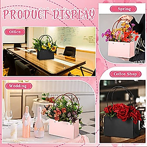 24 Pcs Flower Gift Bags Bouquet Paper Bags with Handle Waterproof Bouquet Gift Box Rectangle Flower Boxes for Arrangements Gift Wrap Bags for Birthday Wedding Holiday Party (Black, Pink)