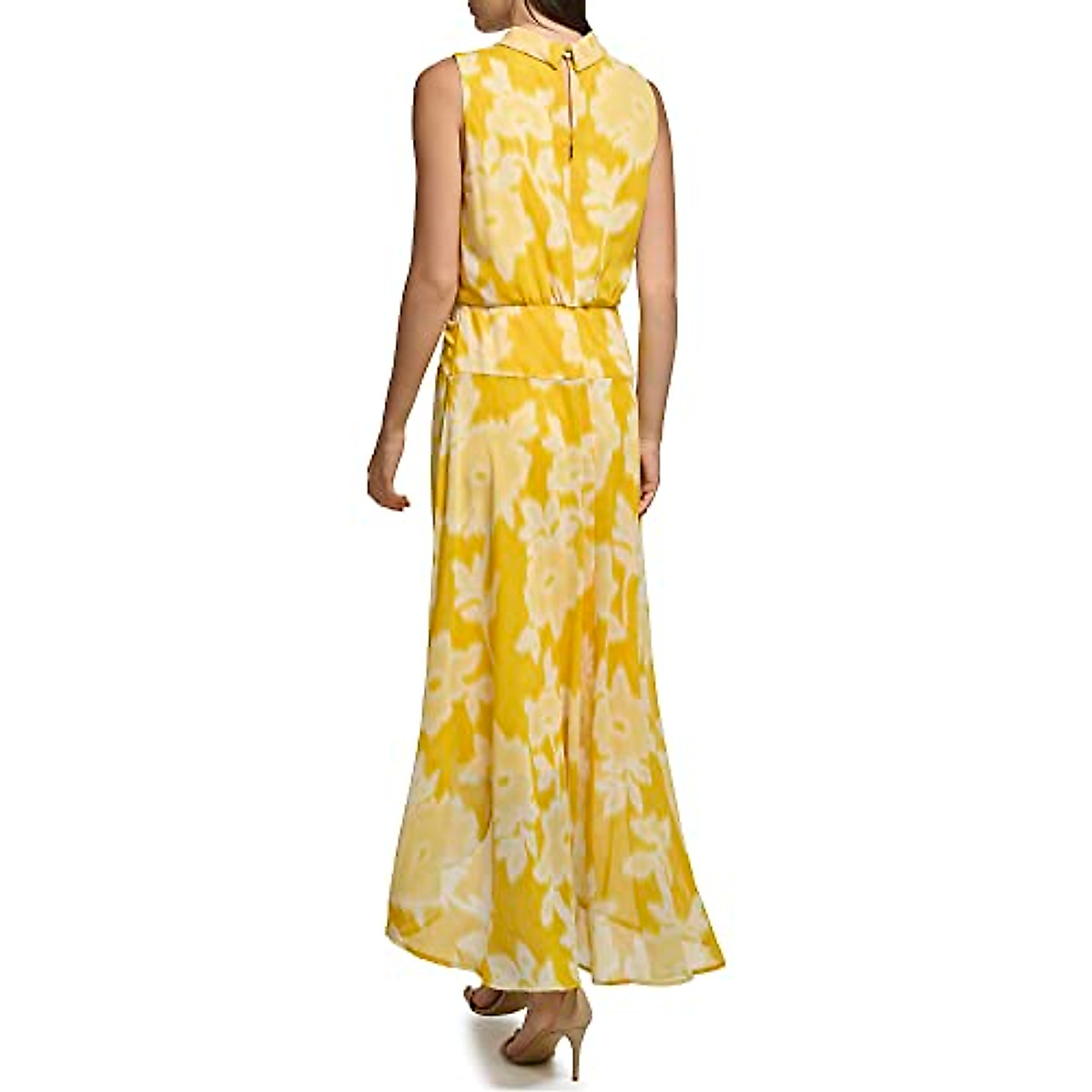 Karl Lagerfeld Paris Women's Floral High-Low Long Dress, Lemon Chrome Multi, 8