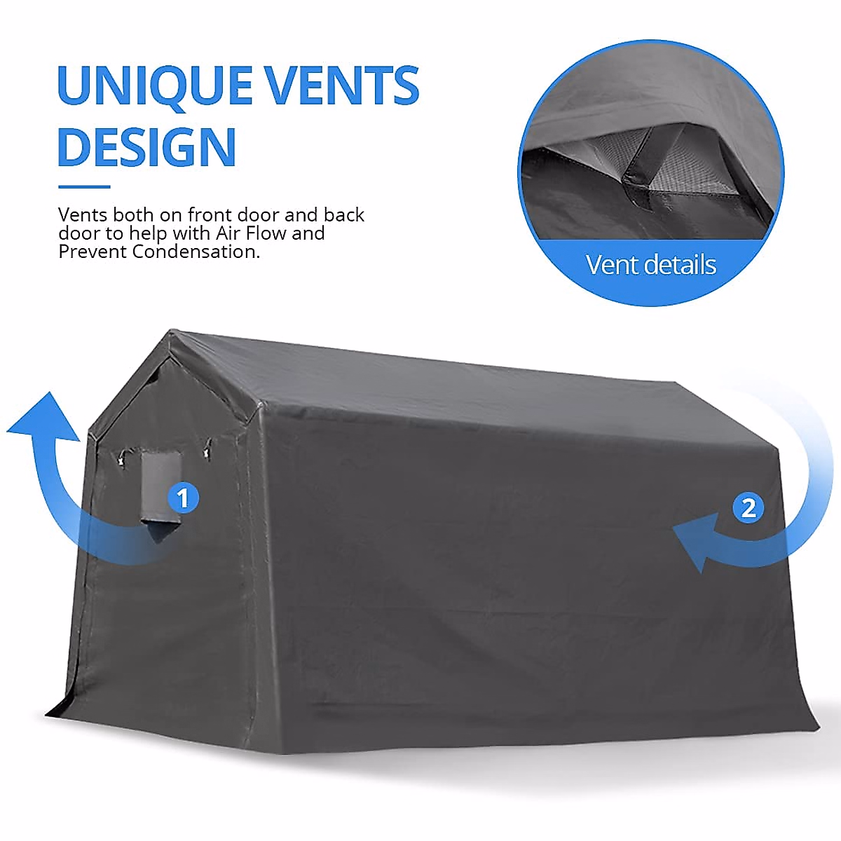 ADVANCE OUTDOOR 7x12 ft 2 Roll up Doors & Vents Outdoor Portable Storage Shelter Garage Tent Carport for Motorcycle ATV with Heavy Duty Metal Frame and Anti-UV Snow Resistant Waterproof Cover, Gray