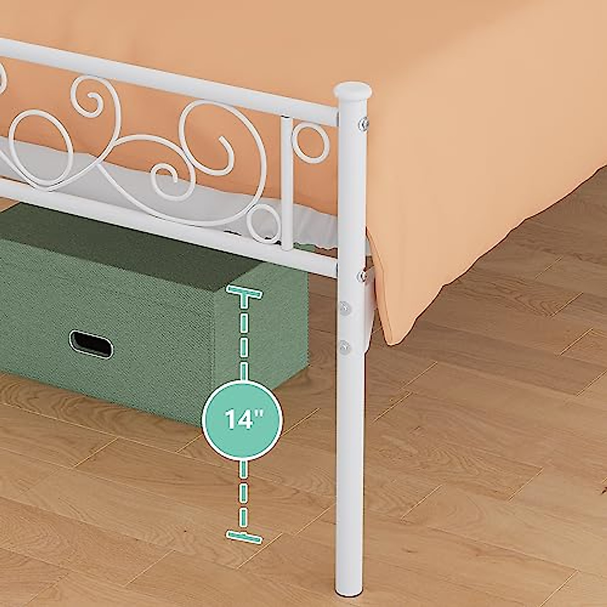 Elephance Twin Size Bed Frame with Headboard and Footboard, Metal Platform Bed Frame with 14 Inch Storage Space Mattress Foundation No Box Spring Needed for Girl Boy White
