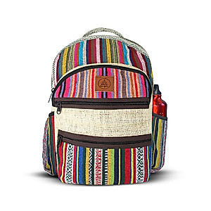 Ojas Yatra Large Hemp Backpack - Multi Pocket Organic Himalayan Student Bag Packs for Laptop - Boho/Hippie Himalayan Bag for Travel & Festivals