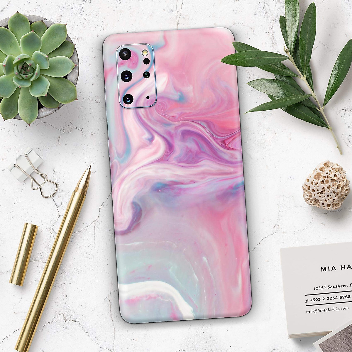 DesignSkinz Marbleized Color Paradise V2 Protective Vinyl Decal Wrap Skin Cover Compatible with The Samsung Galaxy S20 (Screen Trim & Back Glass Skin)