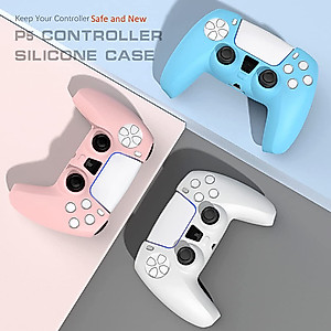 Pink PS5 Controller Skin, Peziang Ergonomic Anti-Slip Soft Ultra-Thin Silicone Protective Cover Gamepad Case for Play Station 5 DualSense Wireless Controller with 2 Cute Thumb Grip Caps