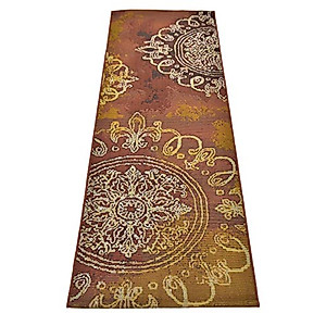 Unique Loom Outdoor Modern Collection Area Rug - Trio (2' x 6' 1" Runner, Rust Red/ Gold)