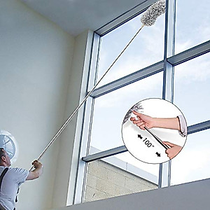 Anawin Microfiber Duster for Cleaning, 100’’ Duster with Extension Pole, Extendable Bendable Cobweb Telescoping Long Dusters for High Ceiling Fan, Blinds, Vents, Furniture, Cars(Single Head)