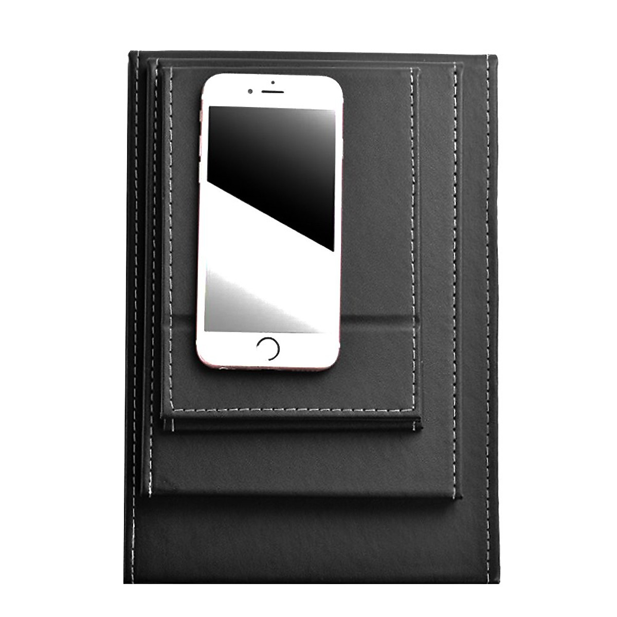 JOLY PU Leather Portable Folding Makeup Mirror with Standing(M, Black)