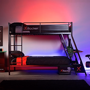 X Rocker Armada Gaming Bunk Bed, Durable Metal Frame, Built-in Gaming Desk, Safe Ladder, Grid Mesh Sides, 7000301, 95.6" x 41.5" x 64.2", Twin Over Twin, Black