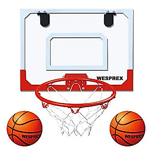 WESPREX Indoor Mini Basketball Hoop Set for Kids with 2 Balls, 16" x 12" Basketball Hoop for Door, Wall, Living Room, Office with Complete Accessories, Basketball Toy Gift for Boys and Girls - Red