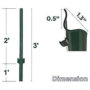 VASGOR 3 Feet Sturdy Duty Metal Fence Post – Garden U Post for Fencing - 10 Pack