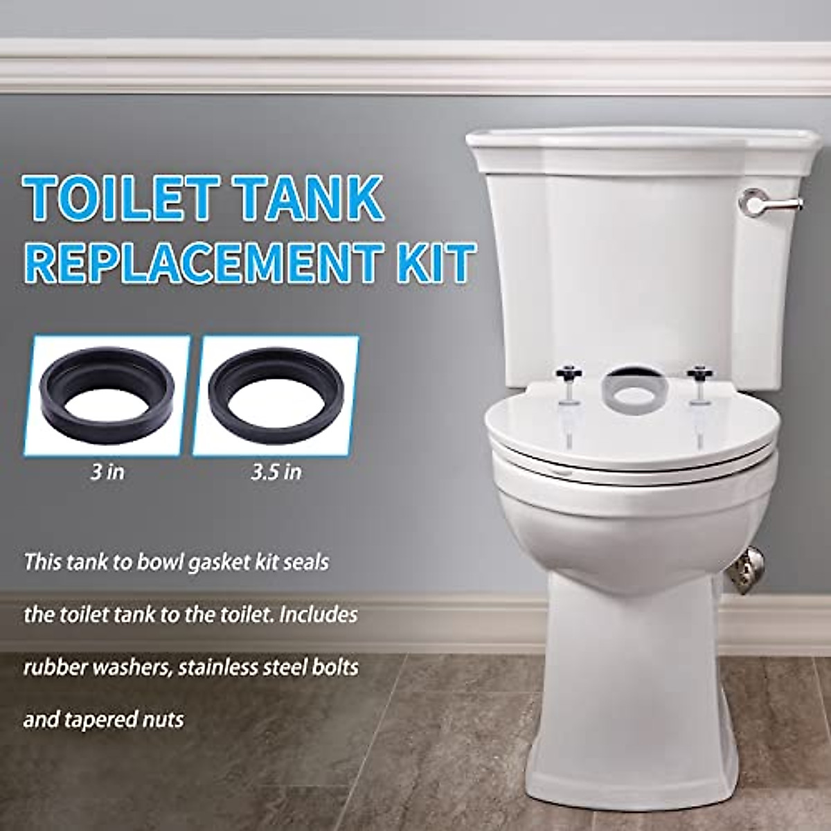 MENNTY Tank to Bowl Gasket Kit Includes Toilet Tank Bolts and Rubber Gaskets for Repairing Toilet Tank Leaks and Fits Most 3"/3.5" Toilet Tanks with Open Flush Valves