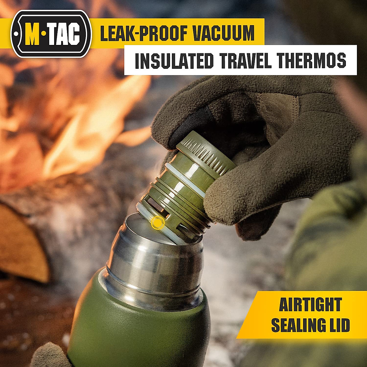 M-Tac Thermo Bottle Type 2 for Cold & Hot Beverages - Stainless Steel Leakproof Vacuum Insulated Flask (Olive, 34 oz)