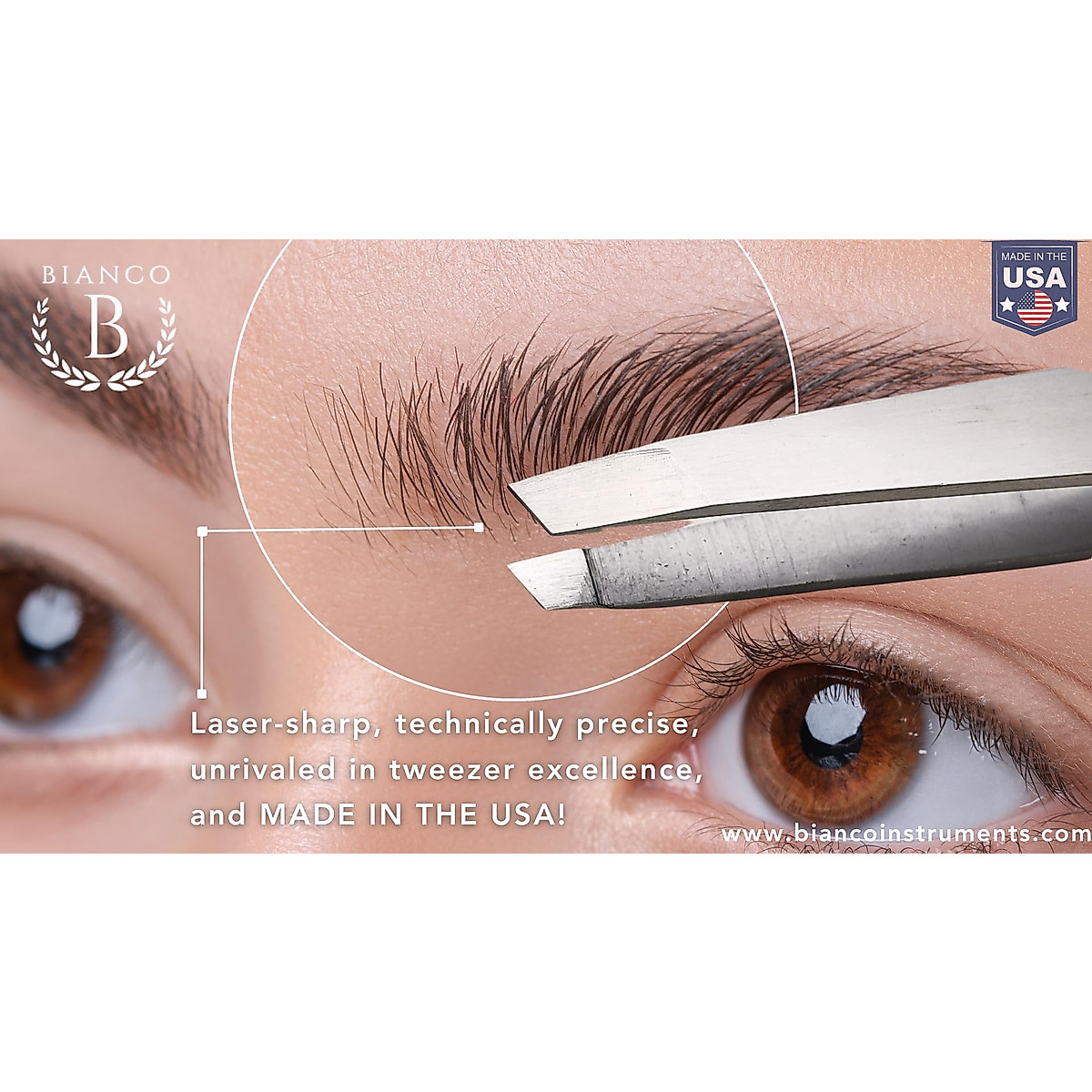 Bianco Instruments Slant and Micro Slant Tweezer Bundle - Made in USA Stainless Steel - Expertly Honed for a Professional Grip on Even the Most Stubborn Hairs - 2mm and 3.5mm Tips