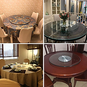 24 inch Kitchen Lazy Susan Turntable with Aluminum Base , Round Table Service Tray, Heavy Duty Non-Skid, Large Glass Turntable，Thick: 10mm